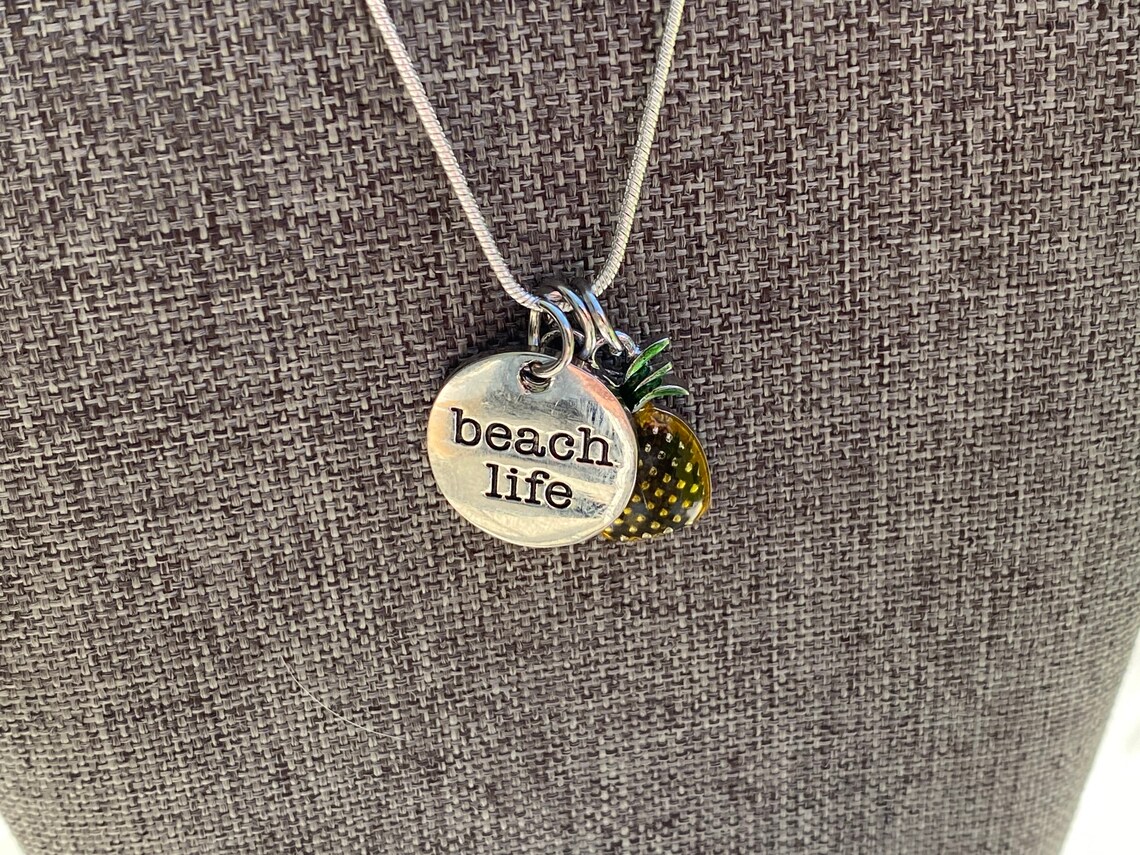 Beach Charm Necklace Silver Charm Necklace Beach Necklace | Etsy
