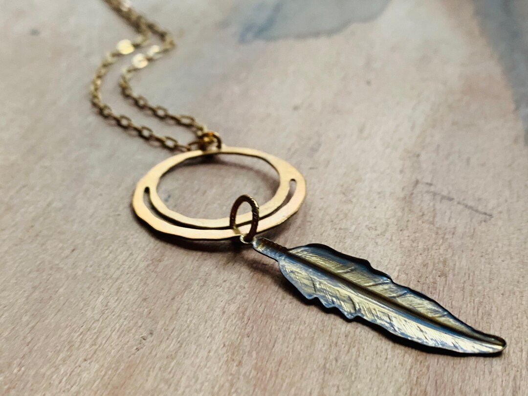 Long Feather Necklace - Gold - Flowing Feather - Etsy Australia
