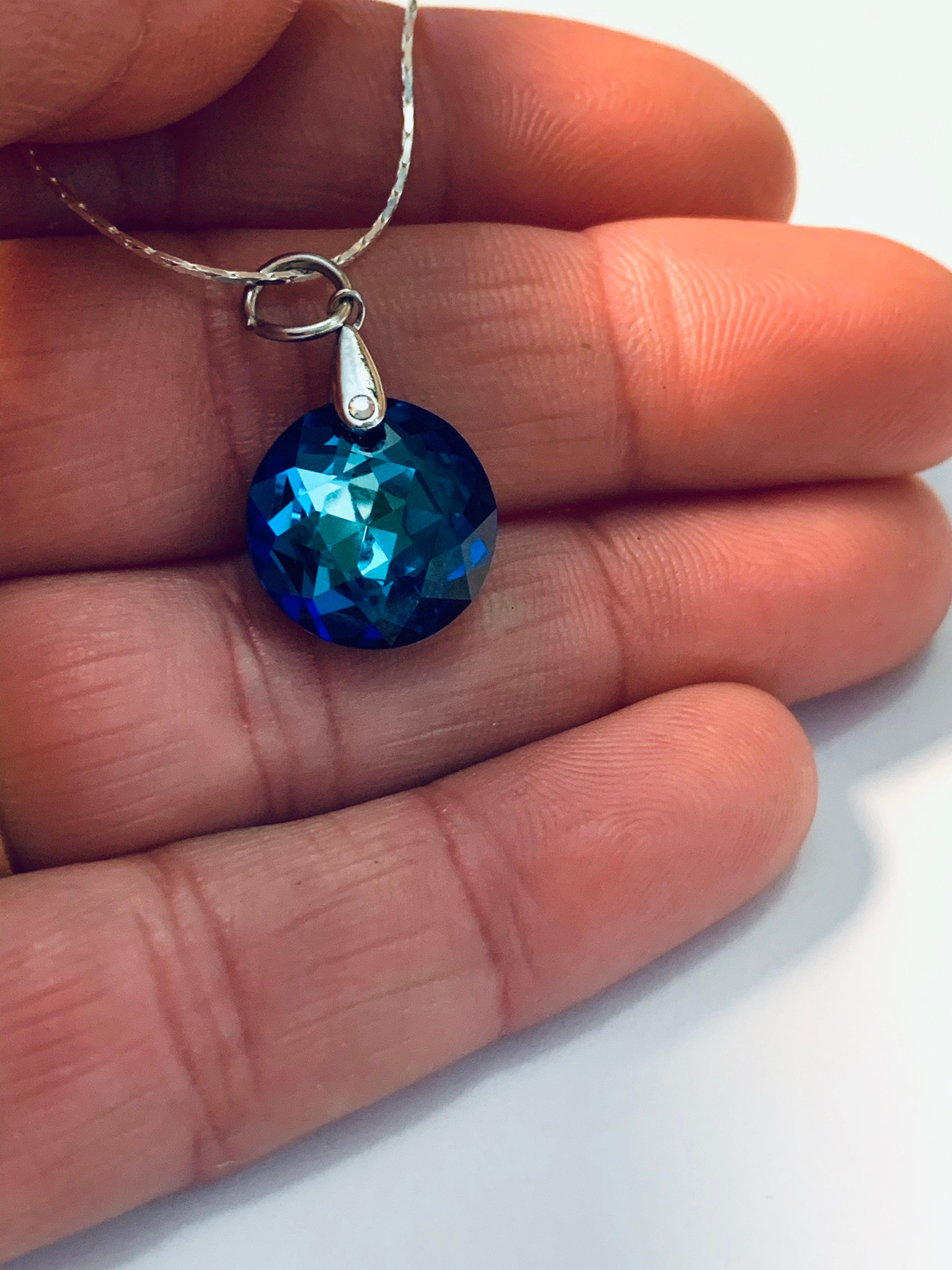 Genuine Swarovski Crystal Blue Circle Pendant Sterling | Etsy