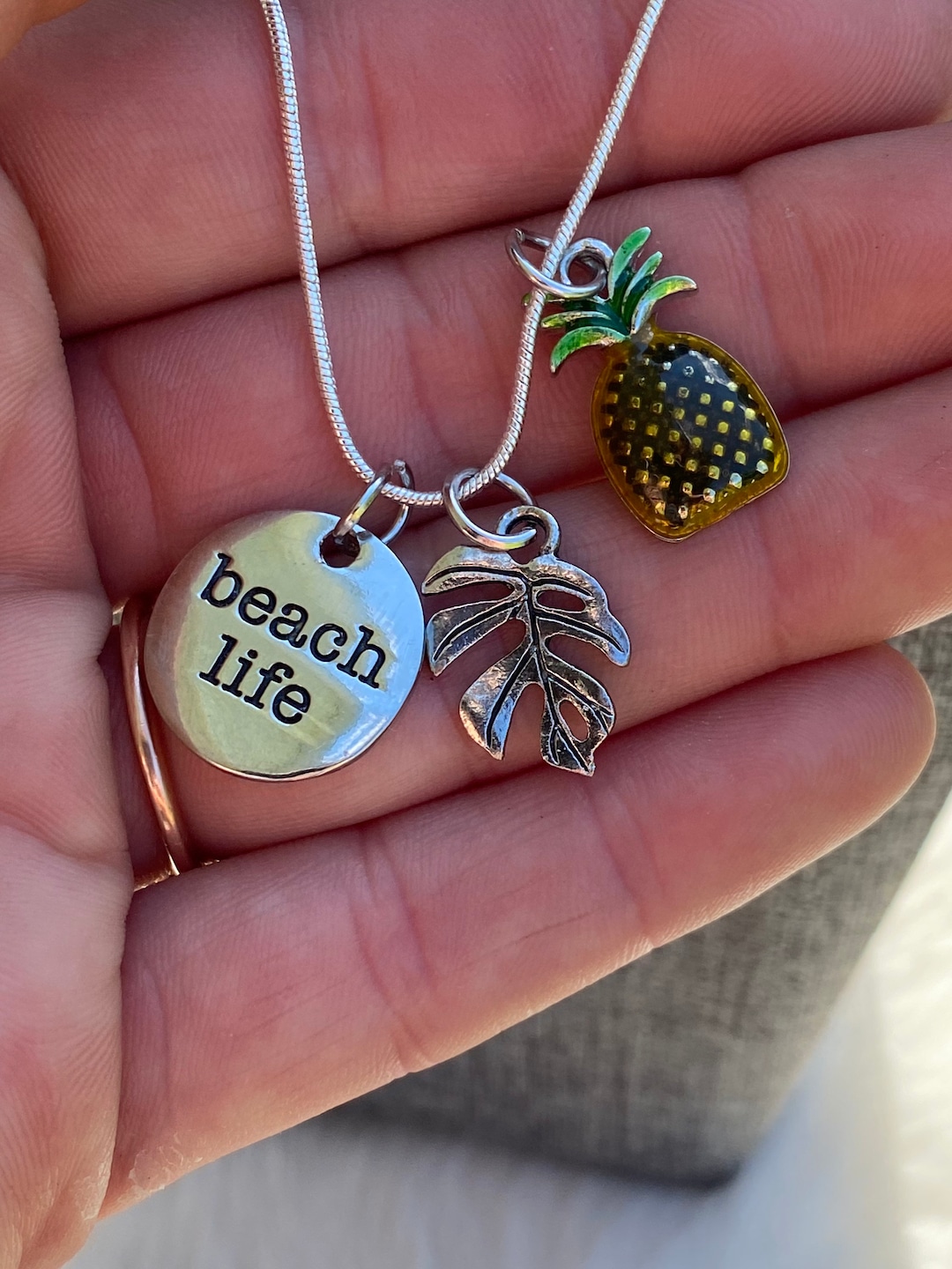 Beach Charm Necklace - Silver Charm Necklace - Beach Necklace - Silver ...