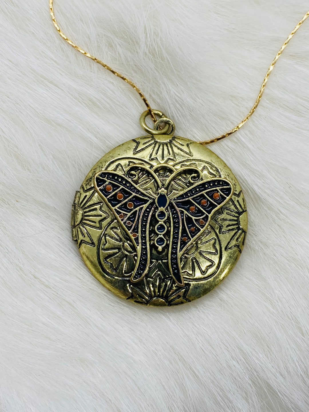 Antique Gold Butterfly Locket Necklace - Etsy