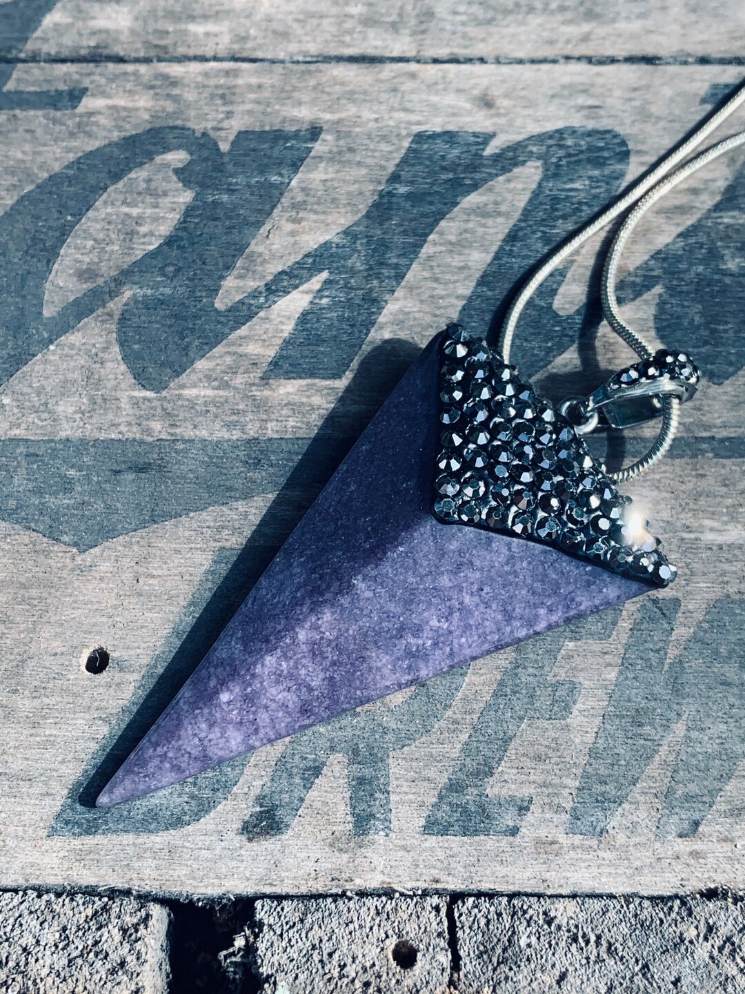 Hematite Pendant - Hematite Purple Stone - Arrowhead Necklace - Purple ...