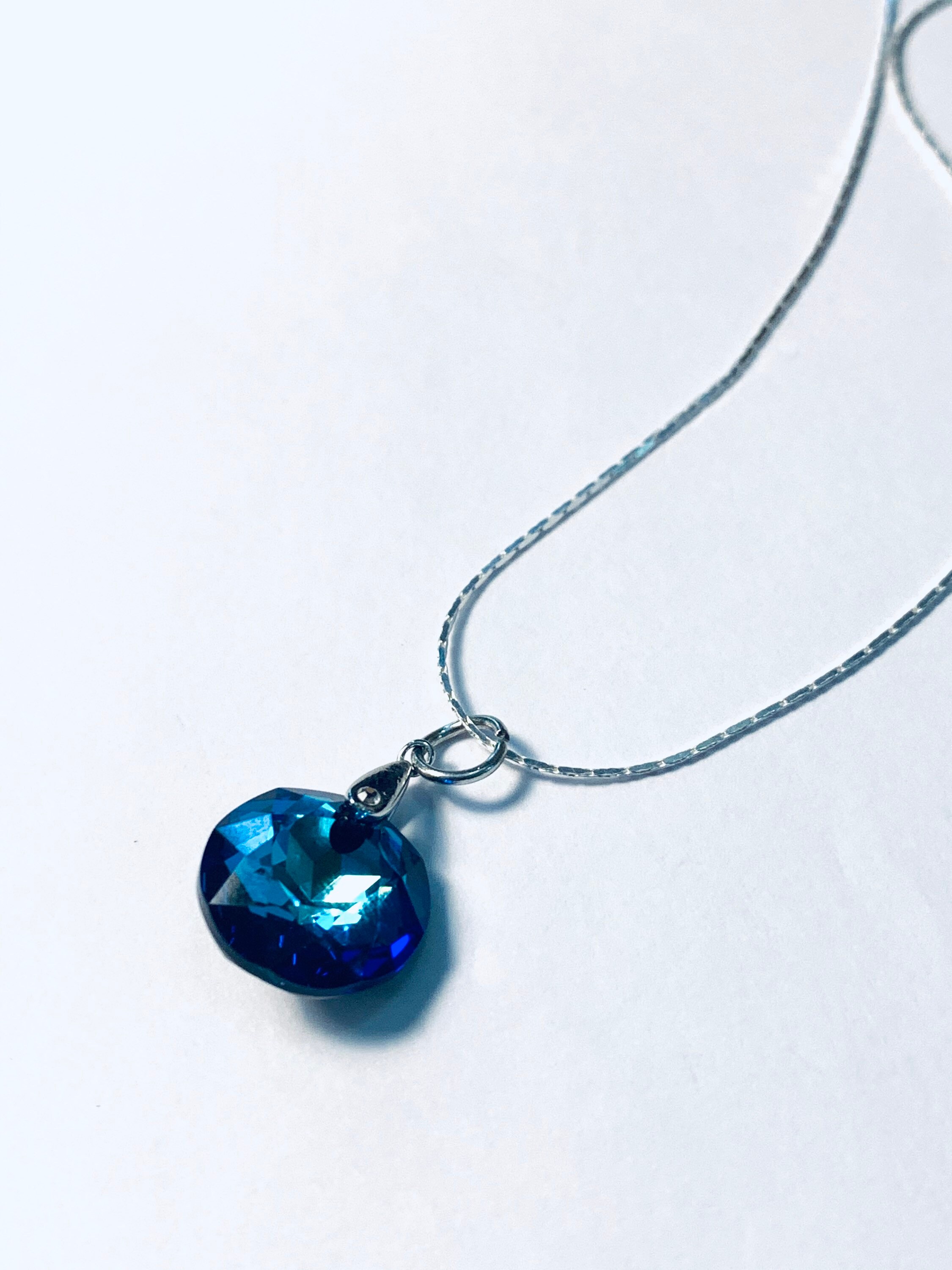 Genuine Swarovski Crystal Blue Circle Pendant Sterling | Etsy