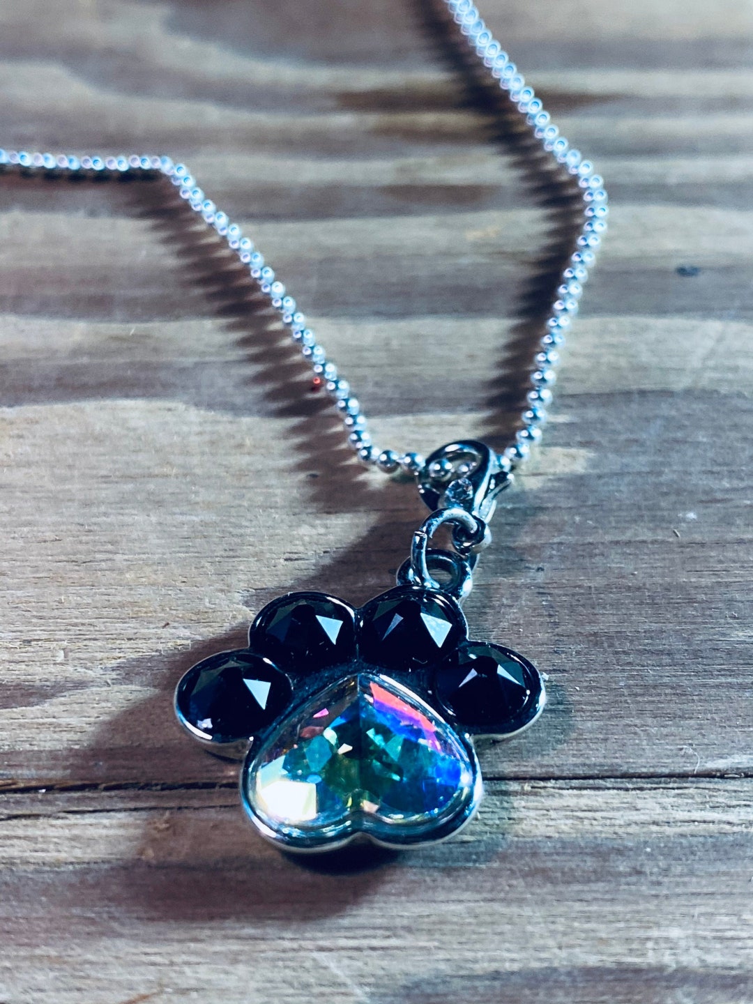Swarovski Crystal Paw Necklace: Sterling Silver Pet Charm - Etsy