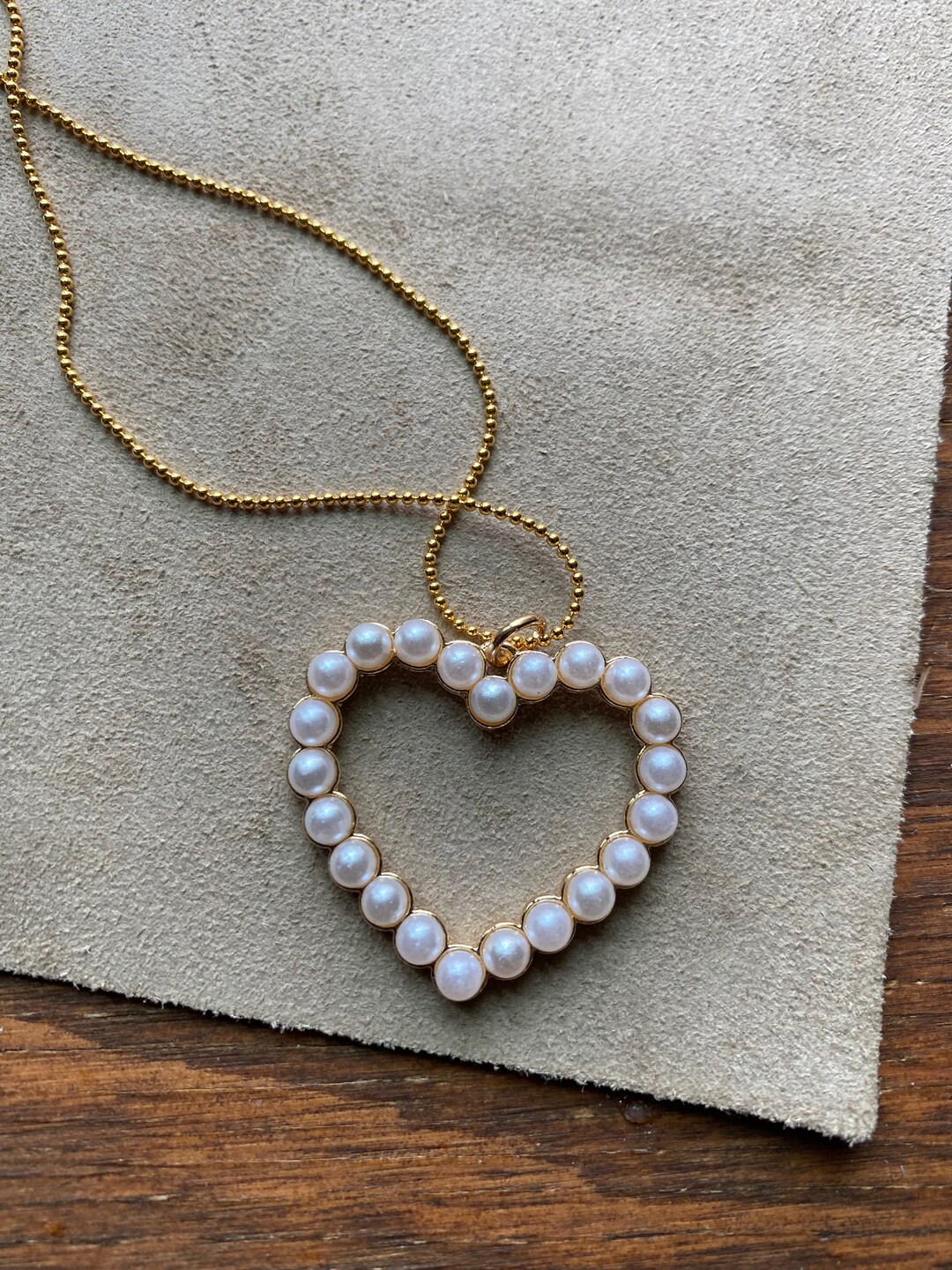 Pearl Heart Pendant - Pearl Necklace - Gold Necklace - Gold Heart ...