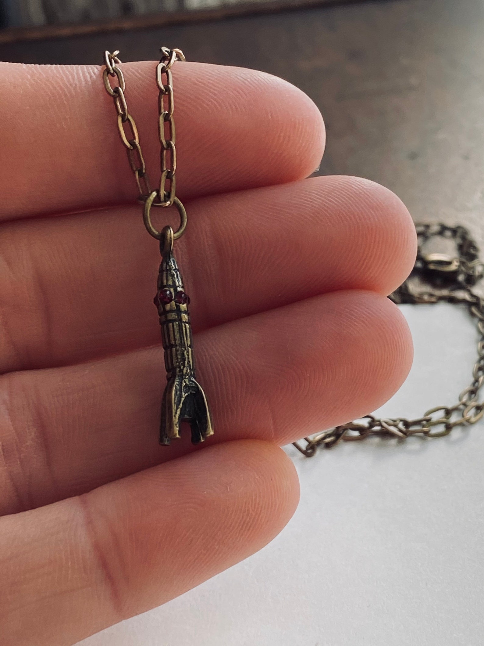 Rocket Necklace Bronze Charm Necklace Rocket Ship Outer - Etsy