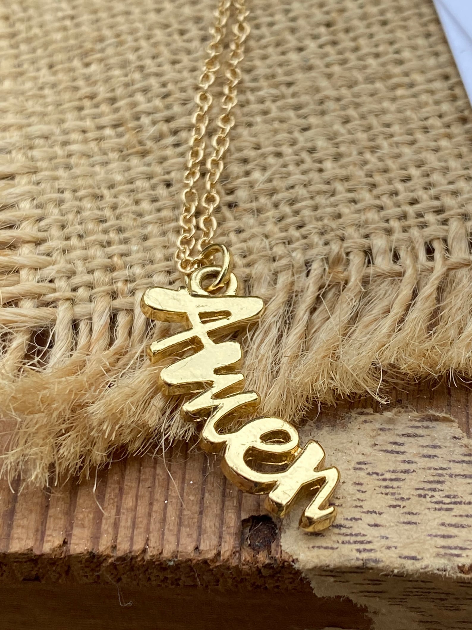 Amen Charm Necklace Gold Charm Necklace Religious Necklace | Etsy