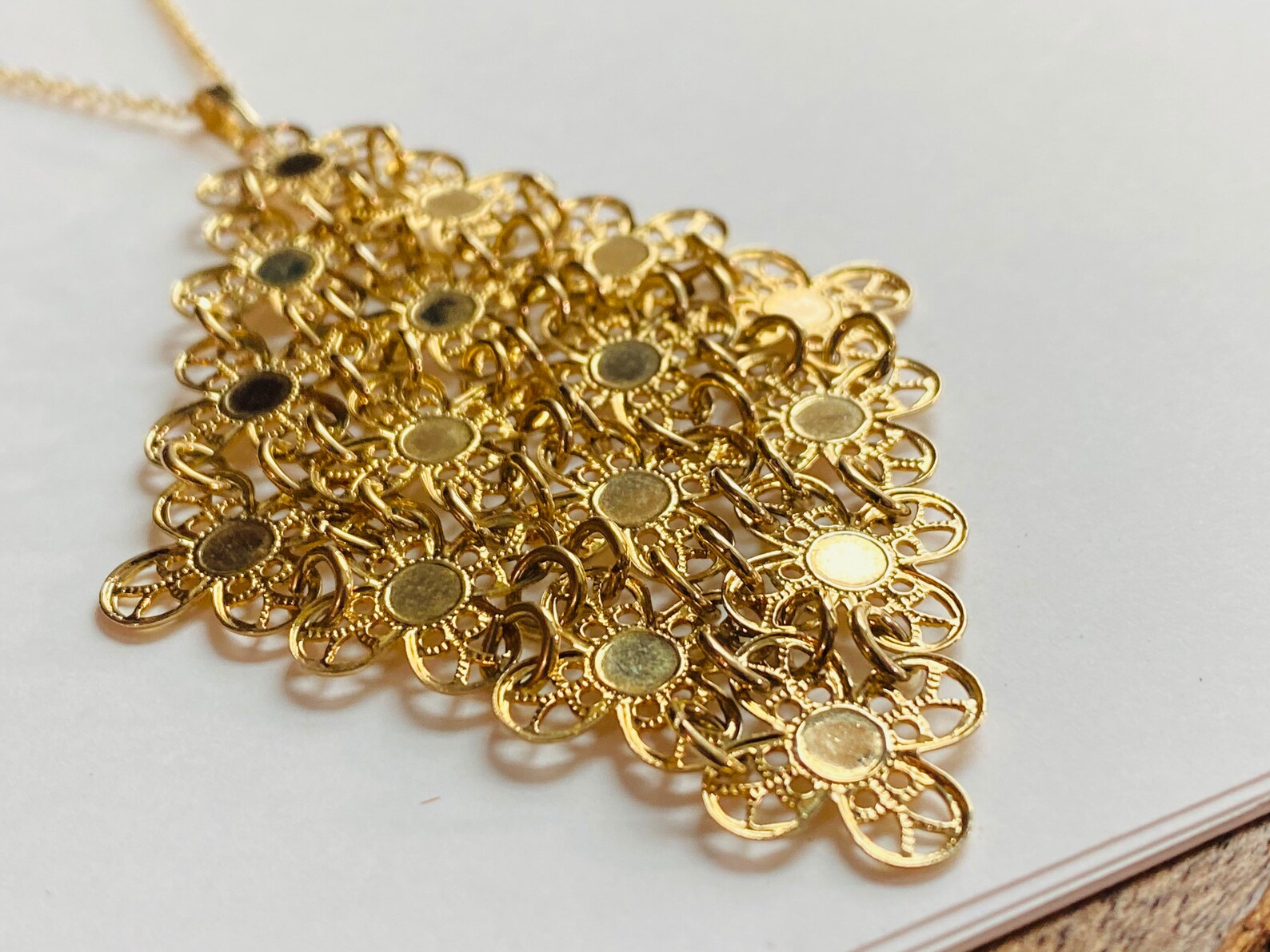 Gold Flower Necklace 14k Gold Necklace Retro Style Drop | Etsy