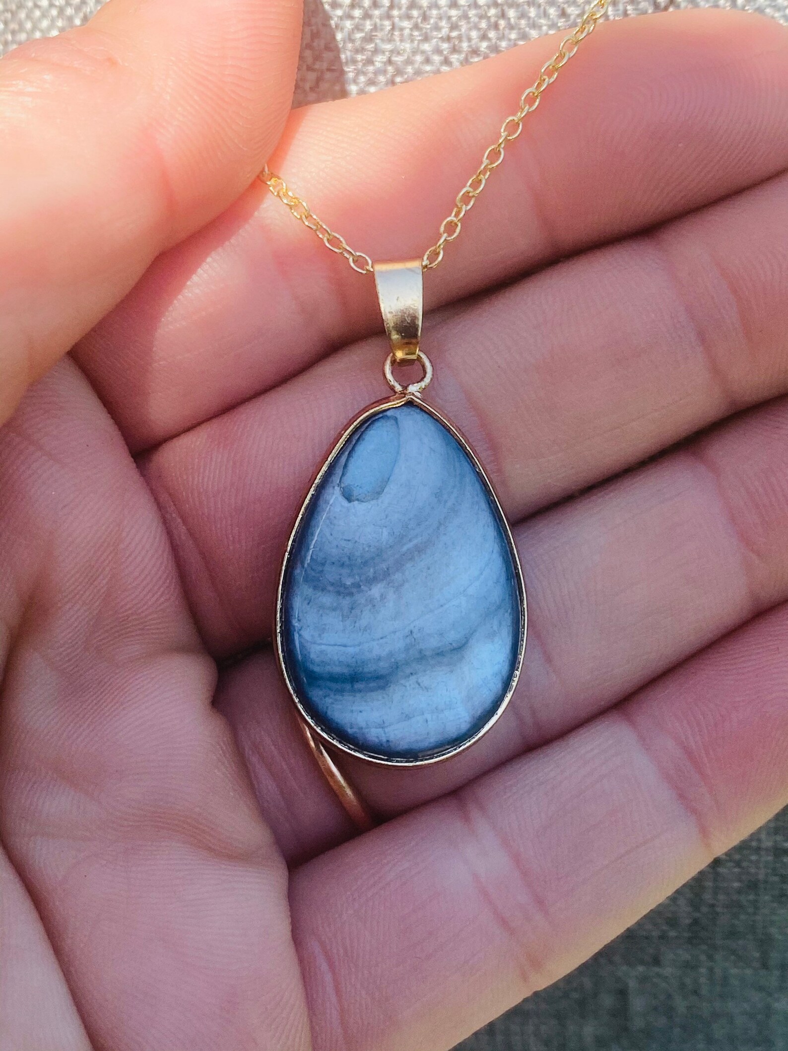 Blue Marble Necklace Natural Stone Pendant Necklace Marble - Etsy UK