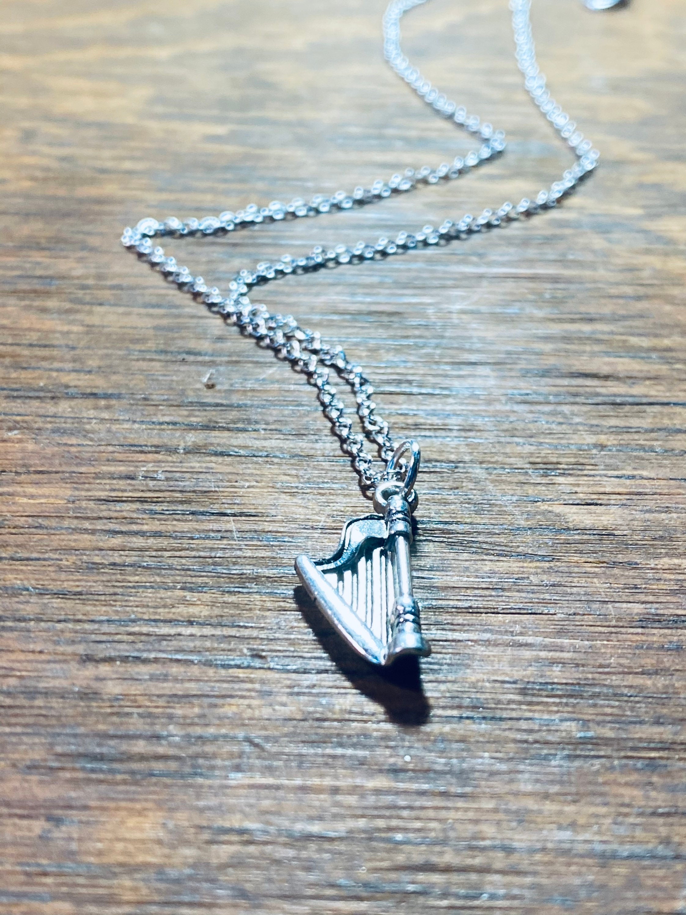 Harp Charm Necklace Silver Harp Music Charm Charm - Etsy UK