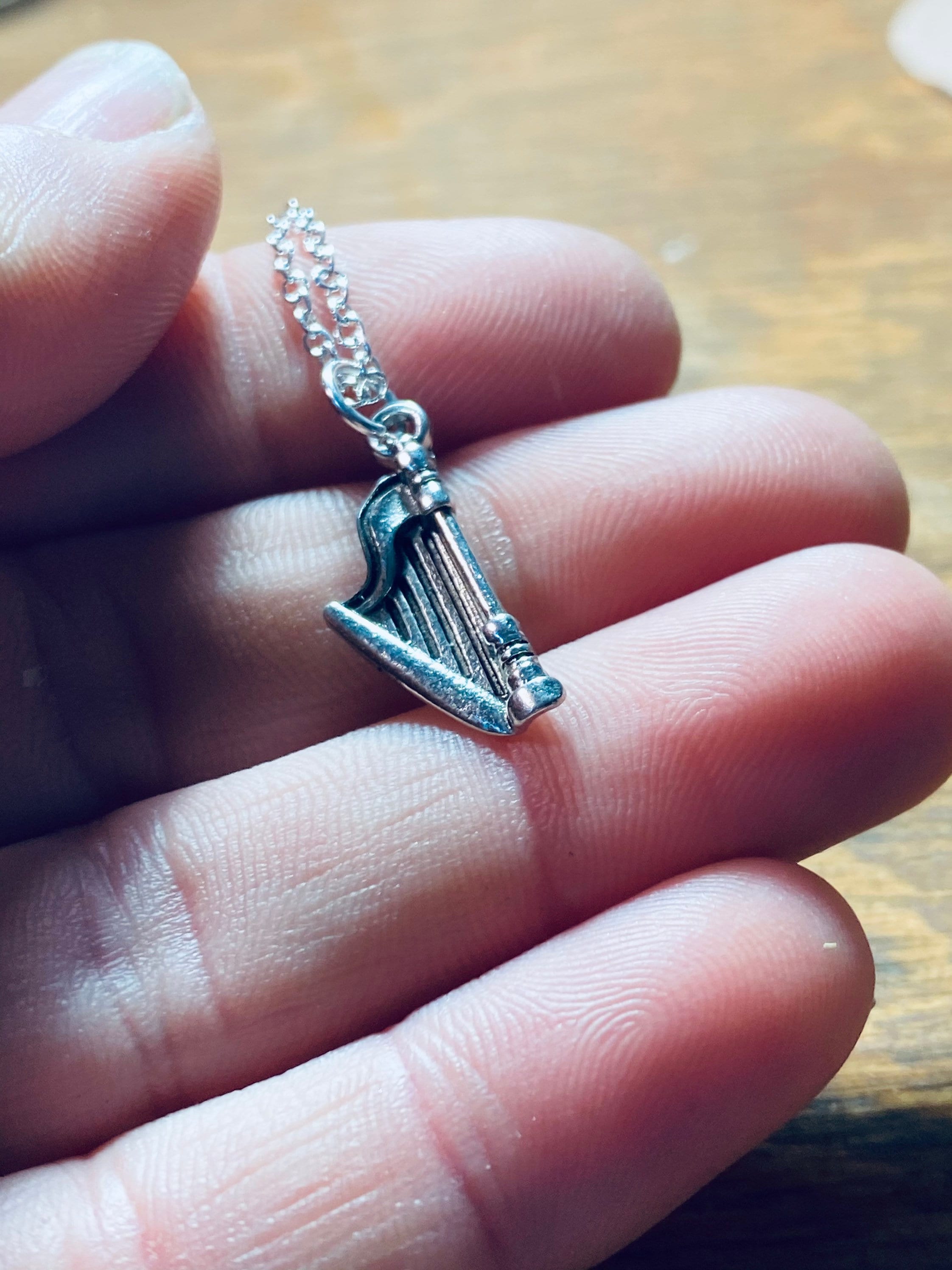 Harp Charm Necklace Silver Harp Music Charm Charm - Etsy UK
