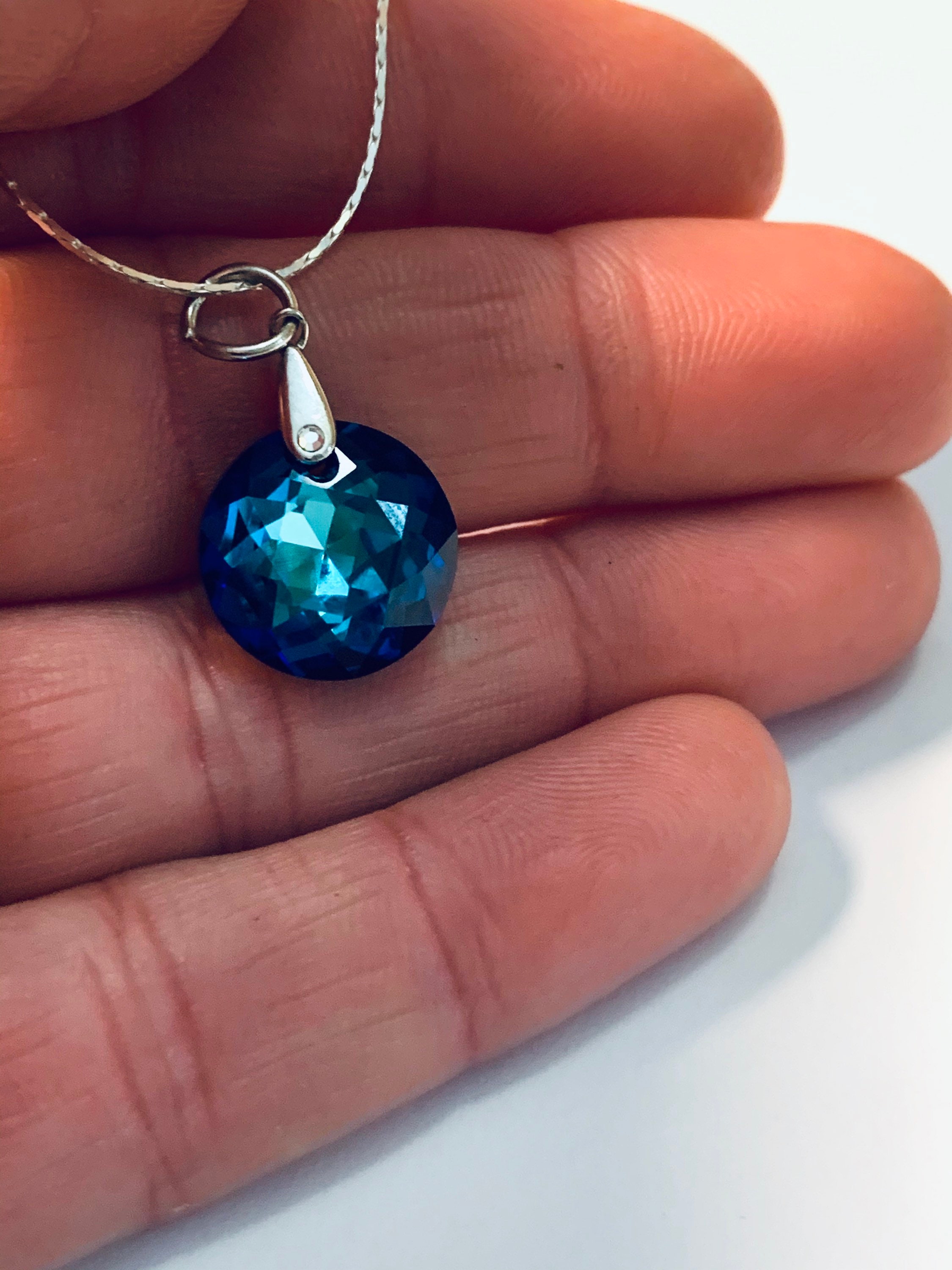 Genuine Swarovski Crystal Blue Circle Pendant Sterling | Etsy