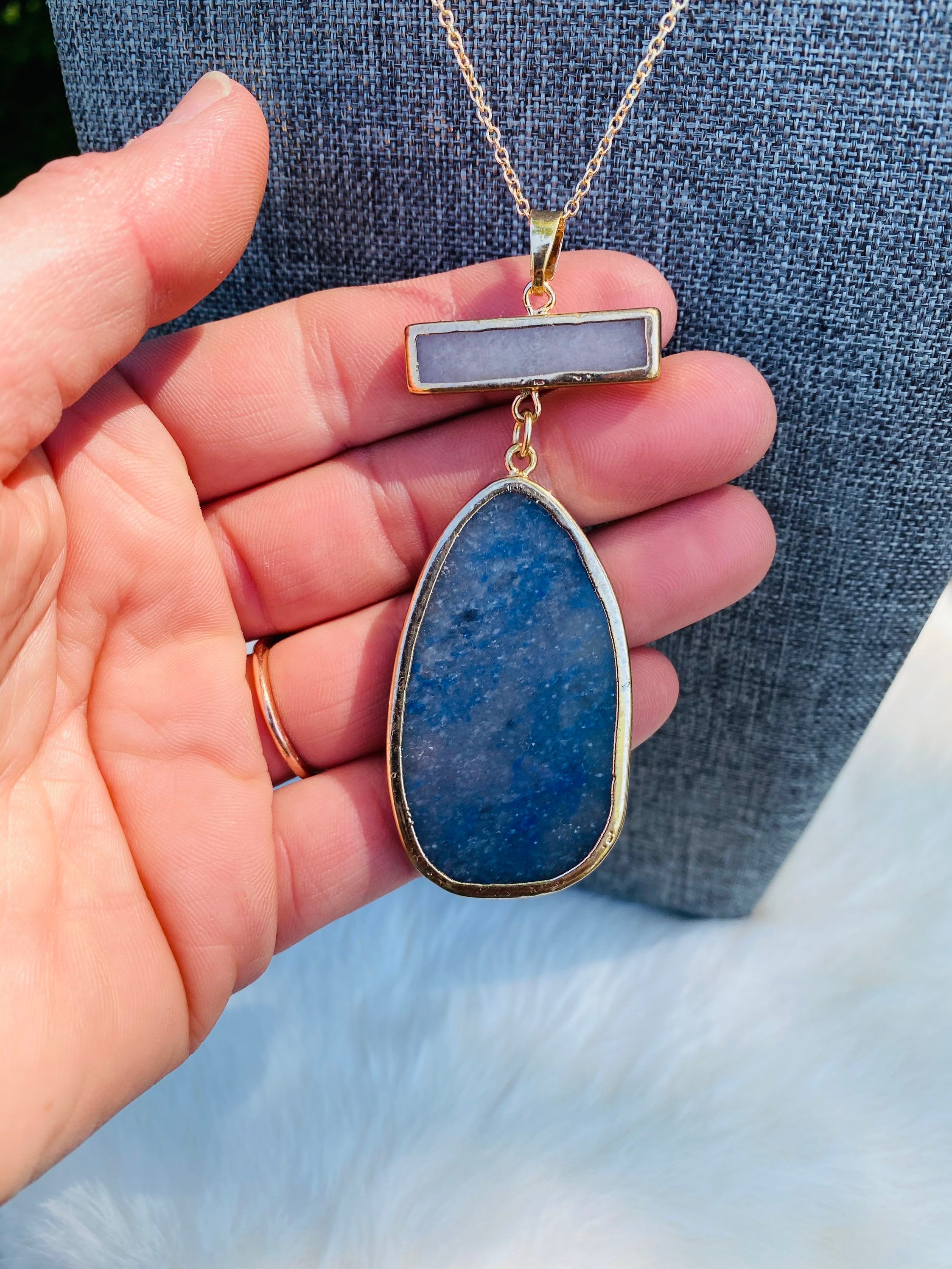 Blue Stone Necklace Natural Stone Pendant Necklace Marble | Etsy Blue Stone Necklace Natural Stone Pendant Necklace Marble | Etsy