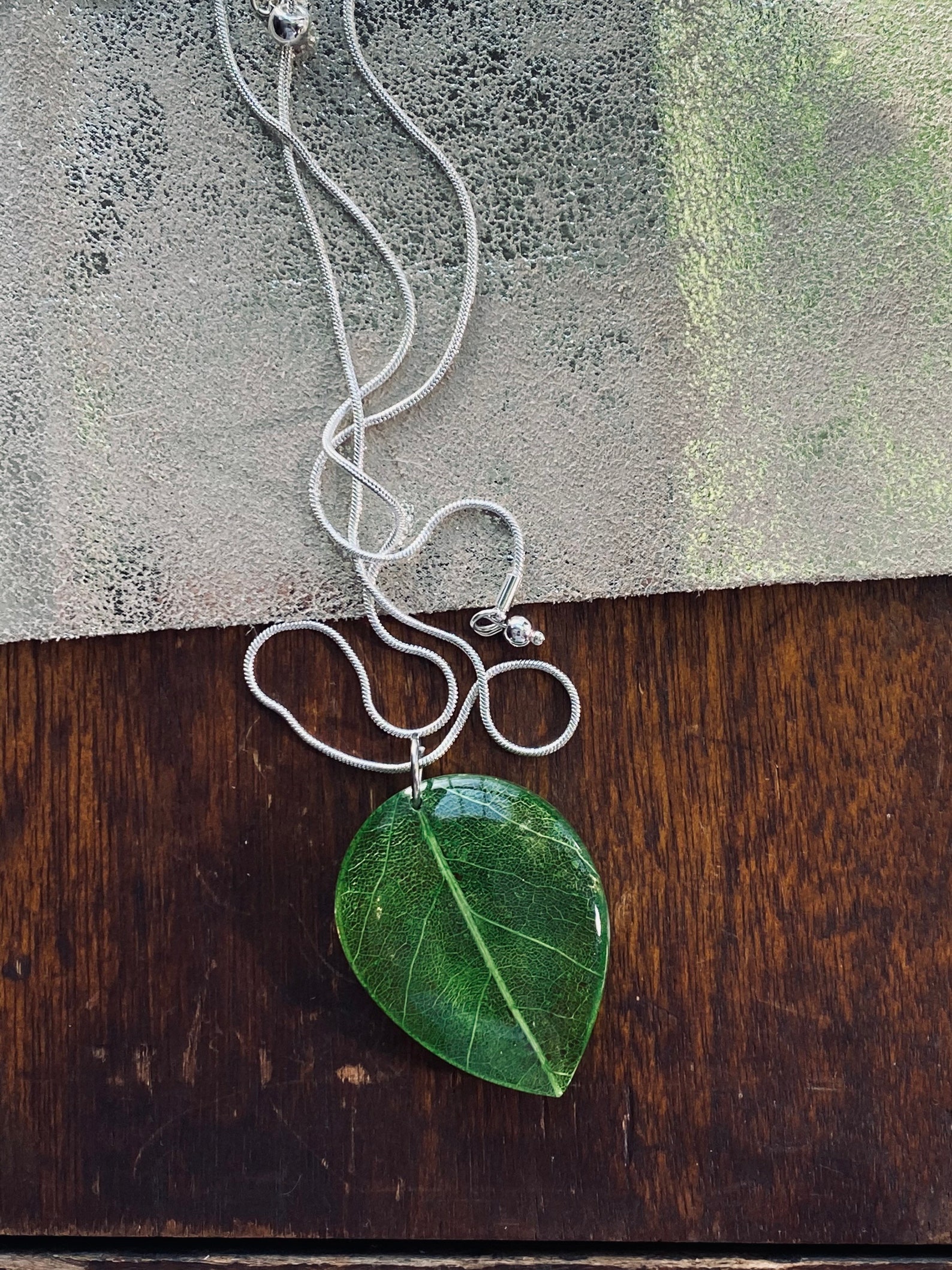 Green Leaf Pendant Nature Leaf Necklace Silver Necklace - Etsy