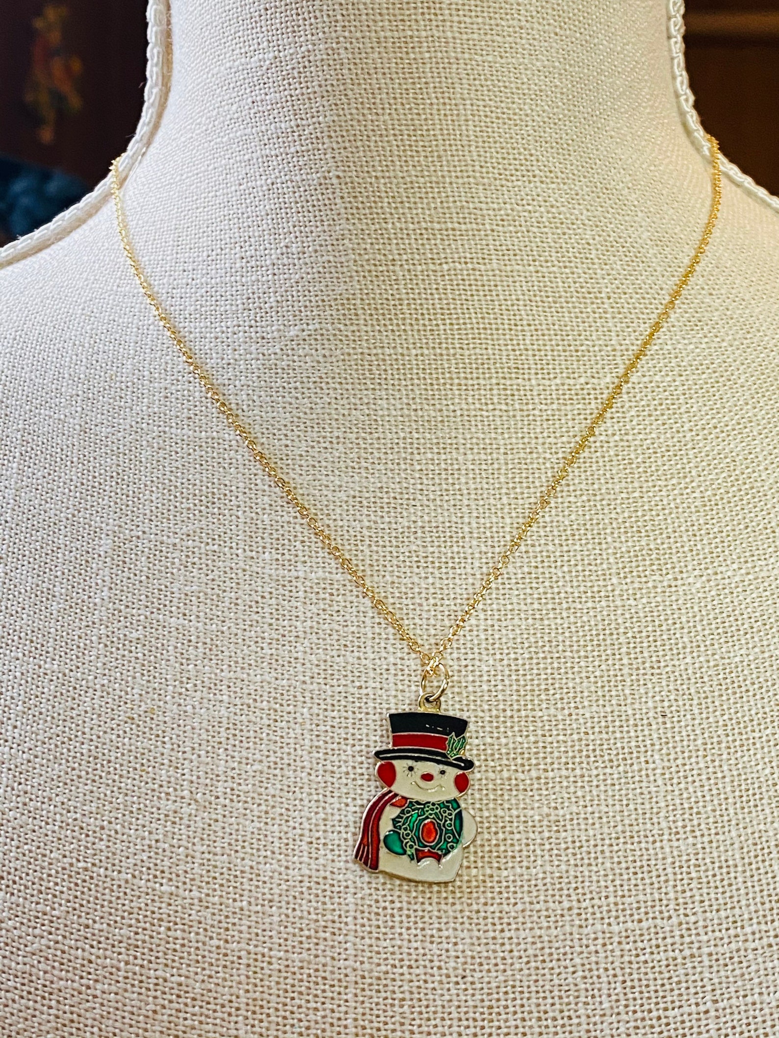 Snowman Necklace Holiday Charm Necklace Vintage Pendant | Etsy