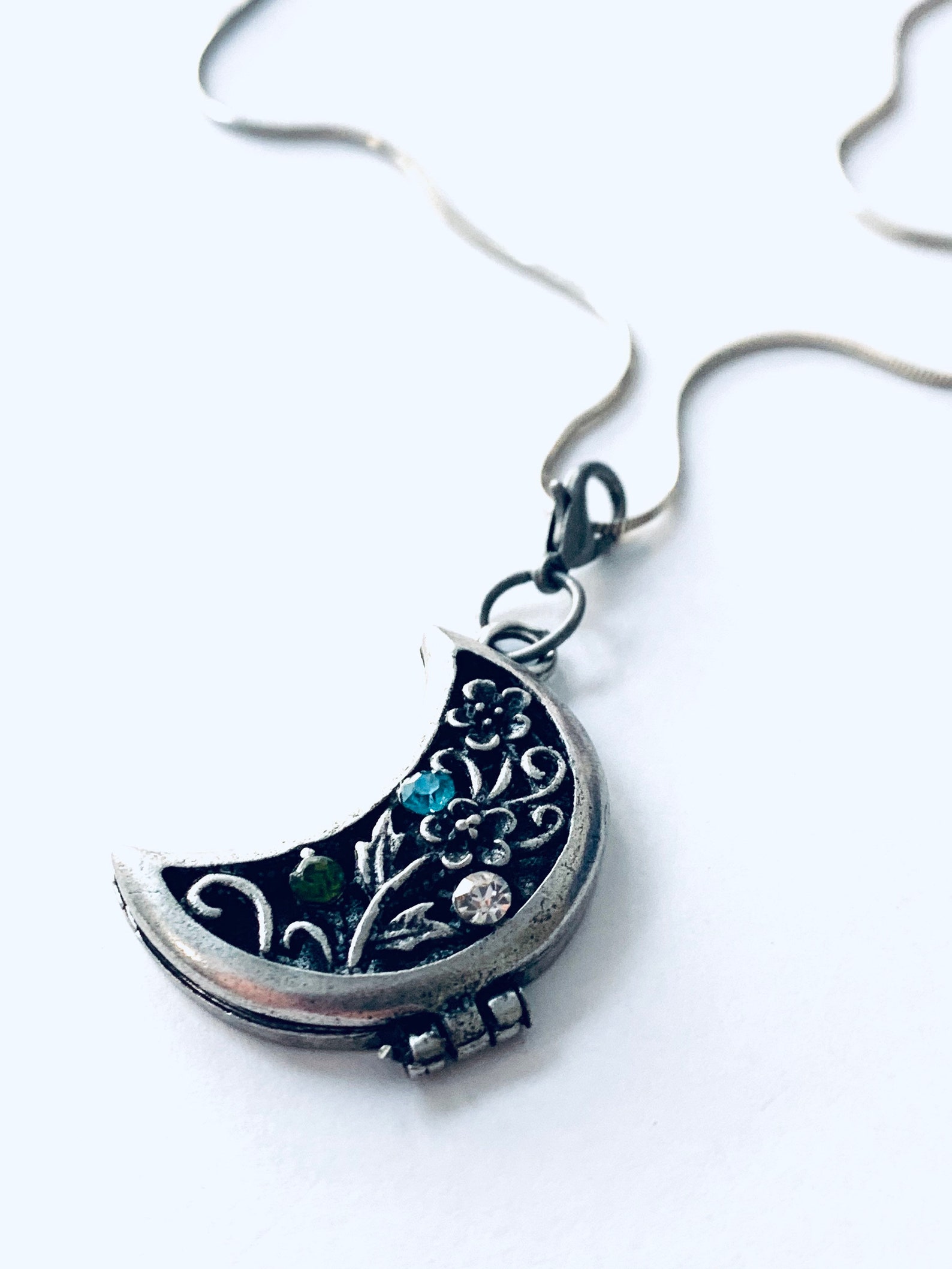 Moon Locket Moon Necklace JustBeadItByDrue | Etsy