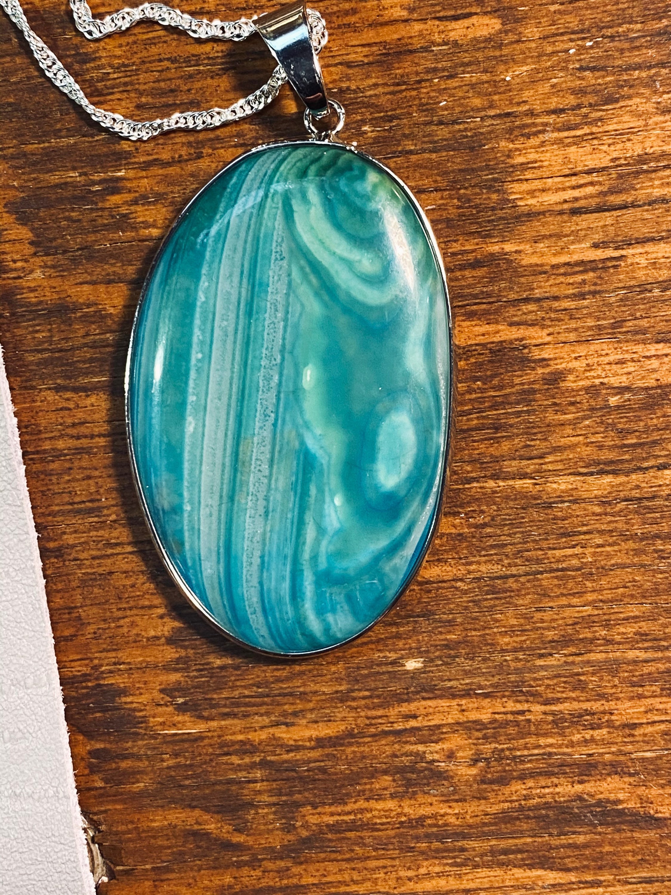 Green Agate Pendant Genuine Stone Sterling Silver Necklace | Etsy