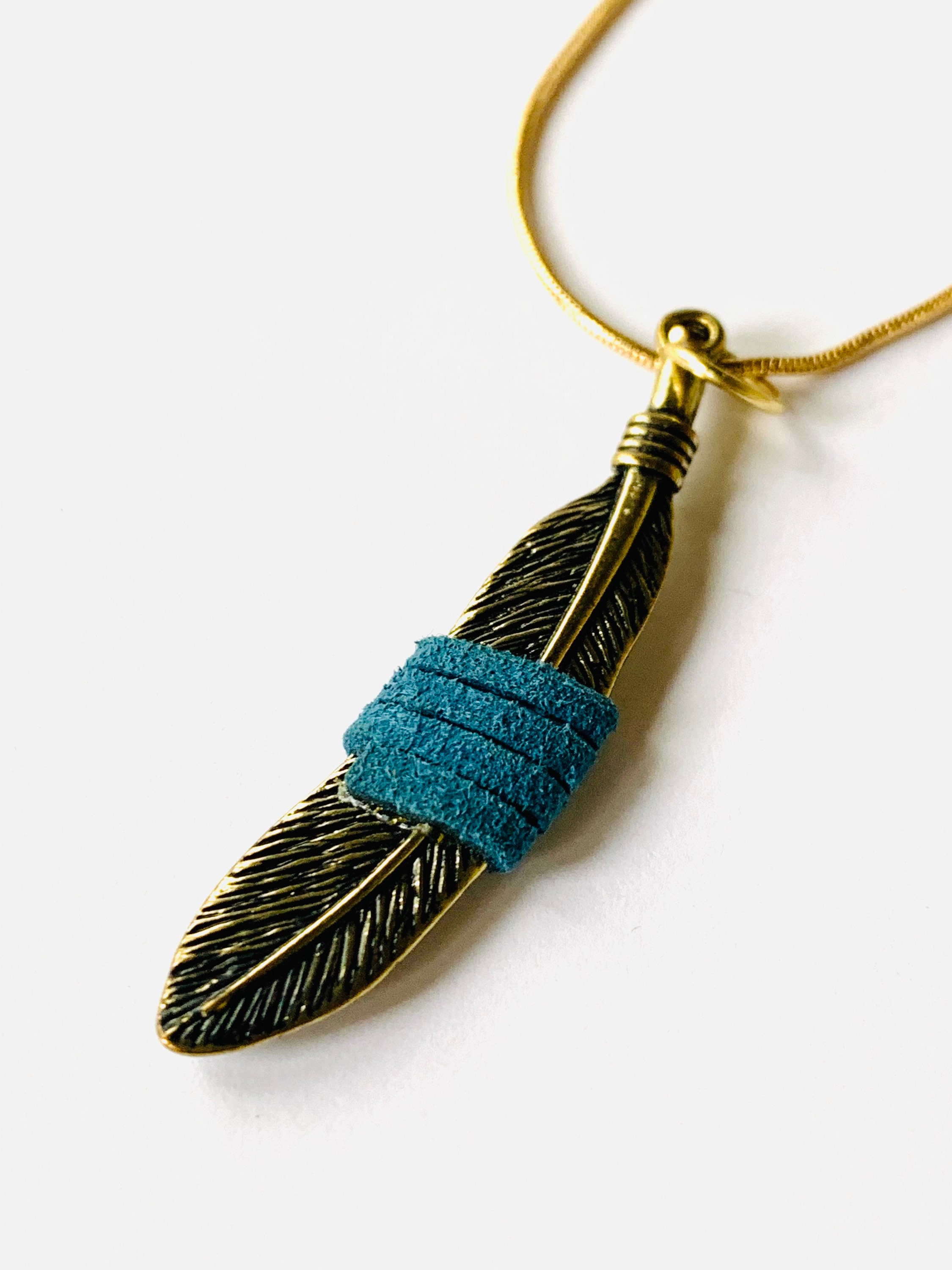 Large Bronze Feather Necklace Long Feather Pendant Feather - Etsy UK