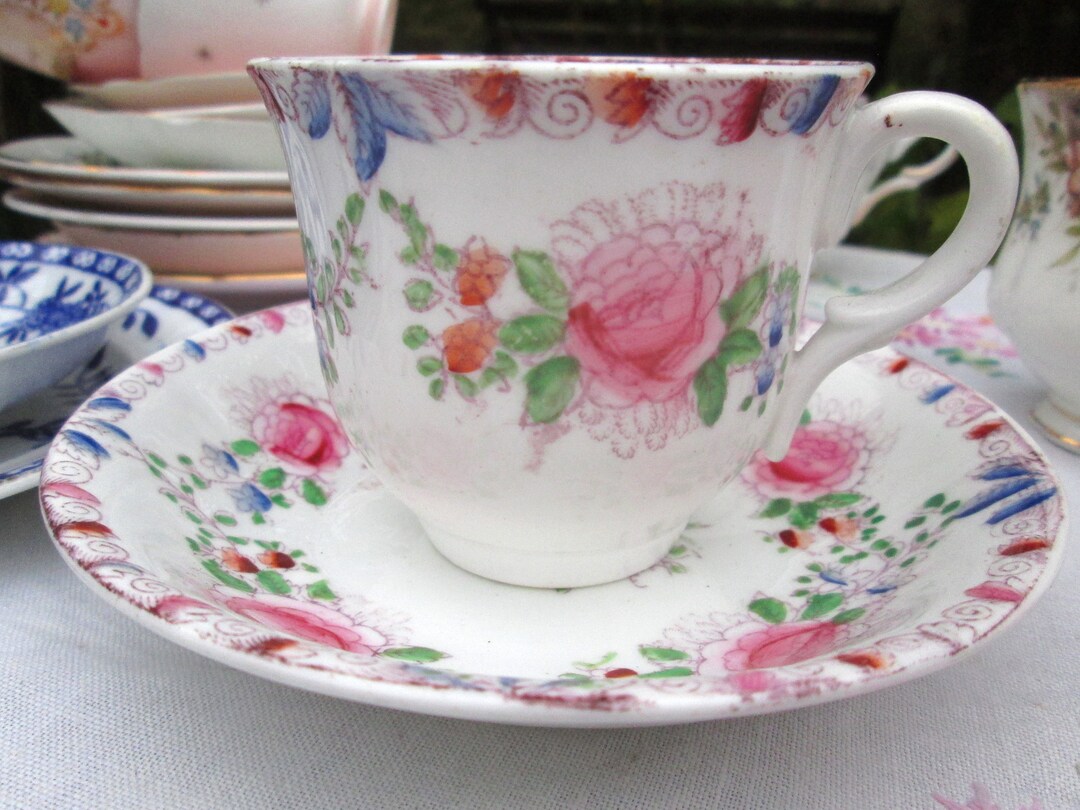Sweet 1870s Chapmans Victorian Hand Painted Cup & Saucer, Antique Pink ...