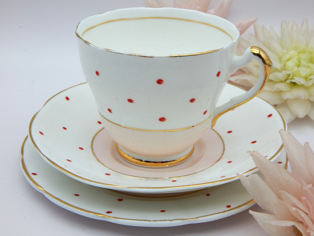 Vintage Red Spotty Bone China Trio: English Tea Set - Etsy UK