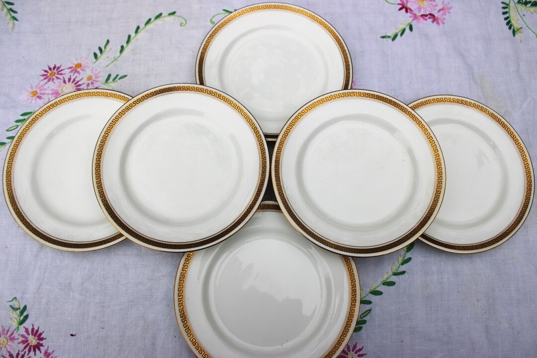Set of 6 Antique Edwardian Paragon Star China White & Gold Sandwich ...