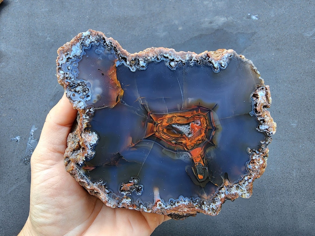 Dark Blue Agate, Decorative Rock, Blue Agate Slice, Big Agate, Blue ...