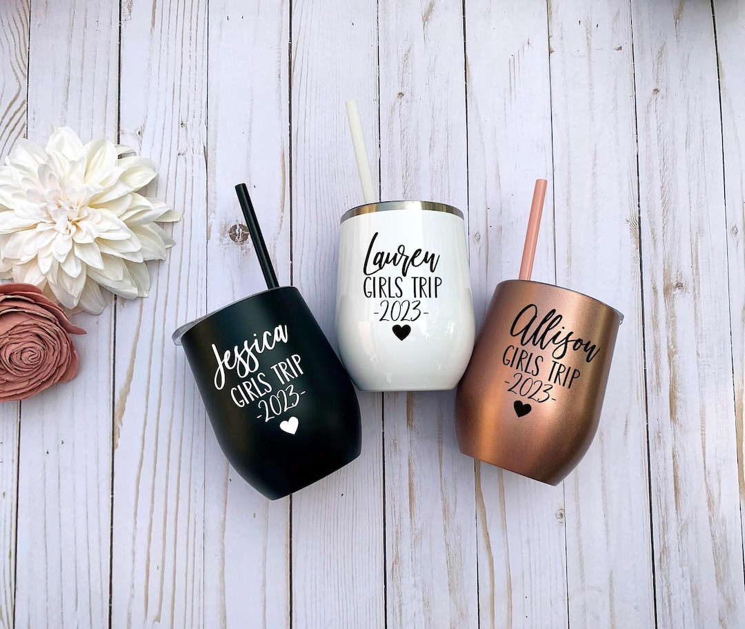 Personalized Girls Trip Tumblers: Custom Stainless Steel Wine Cups - Etsy