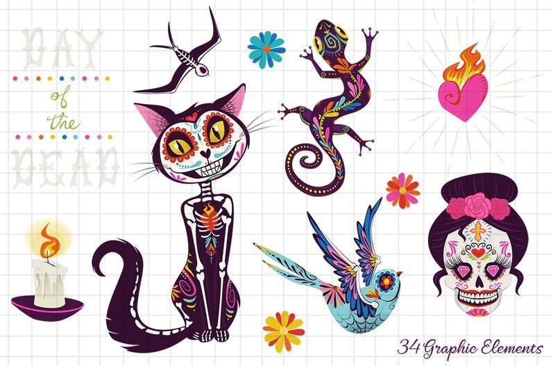 Dia De Los Muertos Day of the Dead PNG Clip Art Collection - Etsy