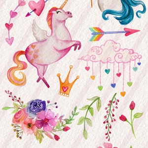 Watercolor Unicorns Hand Painted PNG Clip Art Elements Collection ...