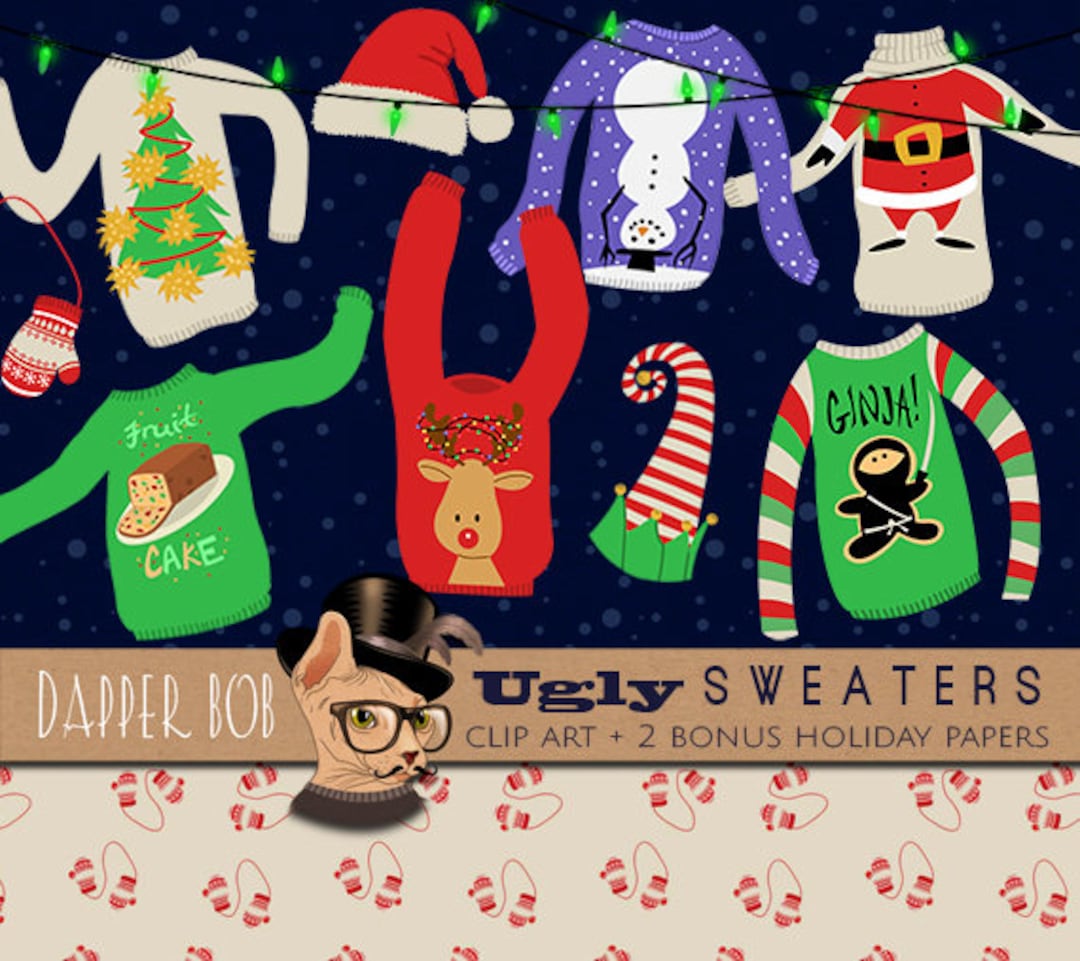 Ugly Sweaters Christmas Clip Art Collection Digital PNG X-mas Sweaters ...