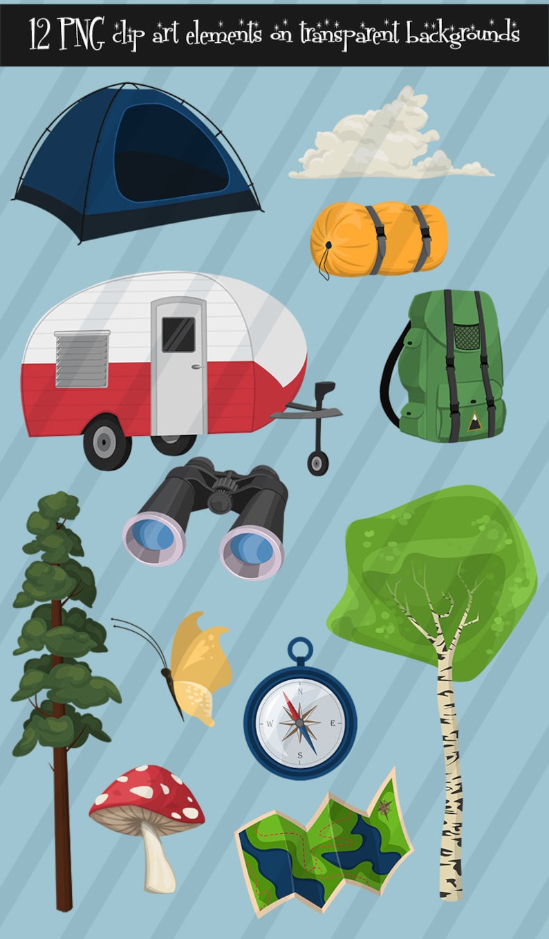 Camping Adventures Clip Art Collection Camp Trailer and Tent - Etsy