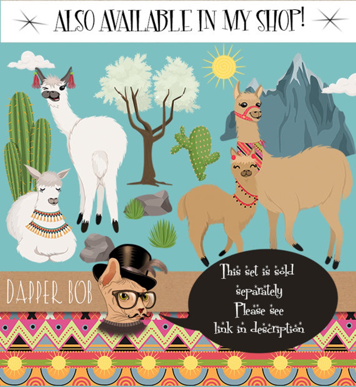 No Prob Llamas and Cactus Clip Art Collection Llama Alpaca | Etsy