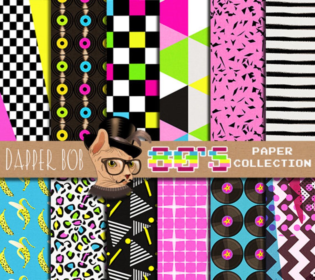 80's Abstract Background Patterns Digital Paper Collection 12x12 Inch ...