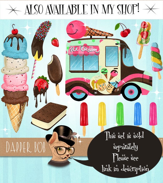 Ice Cream Treats Digital Clip Art Elements for Scrap-booking - Etsy