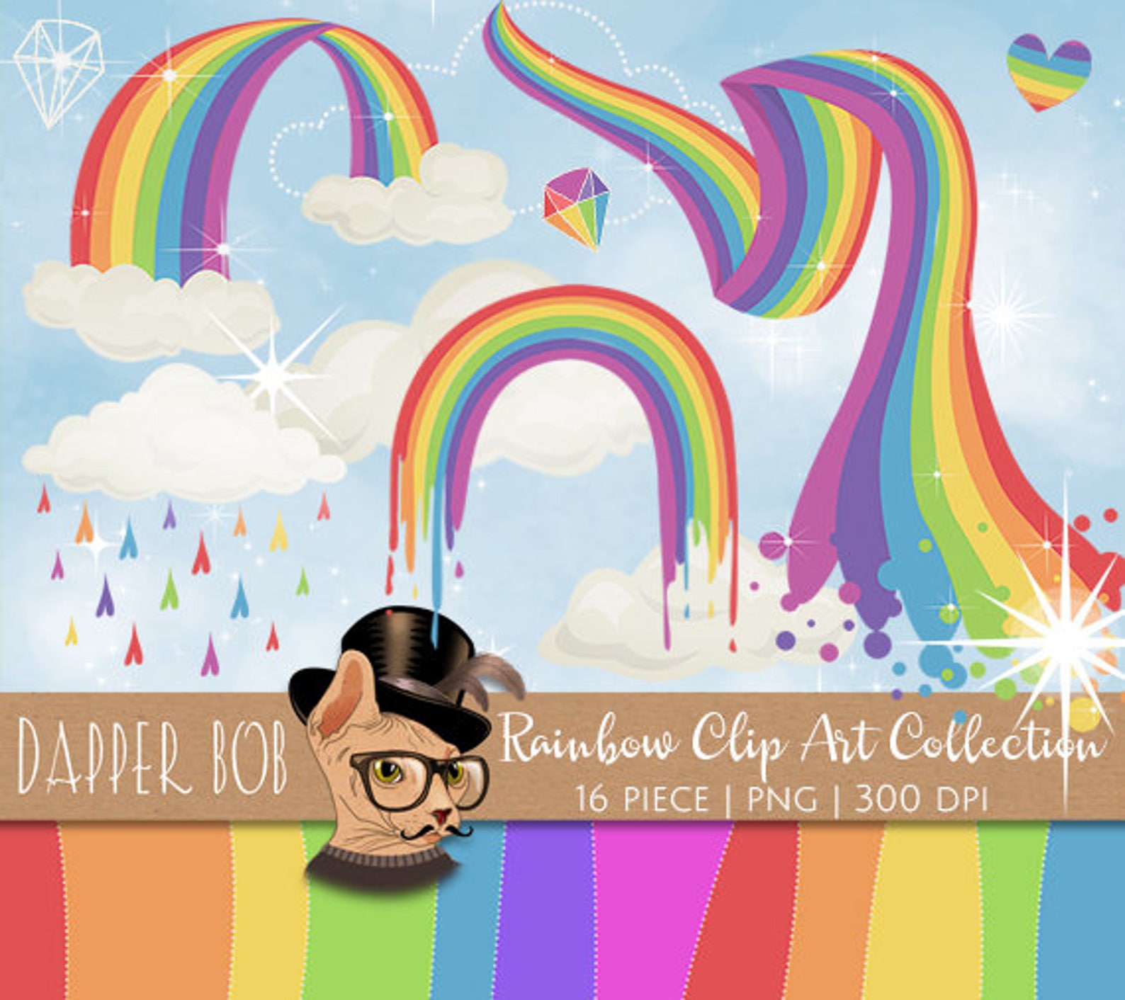 Magical Rainbows Clipart Collection PNG Graphic Elements - Etsy