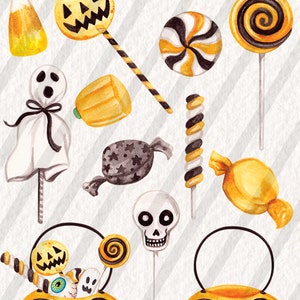 Watercolor Halloween Candies and Retro Candy Pail Cliip Art Elements ...