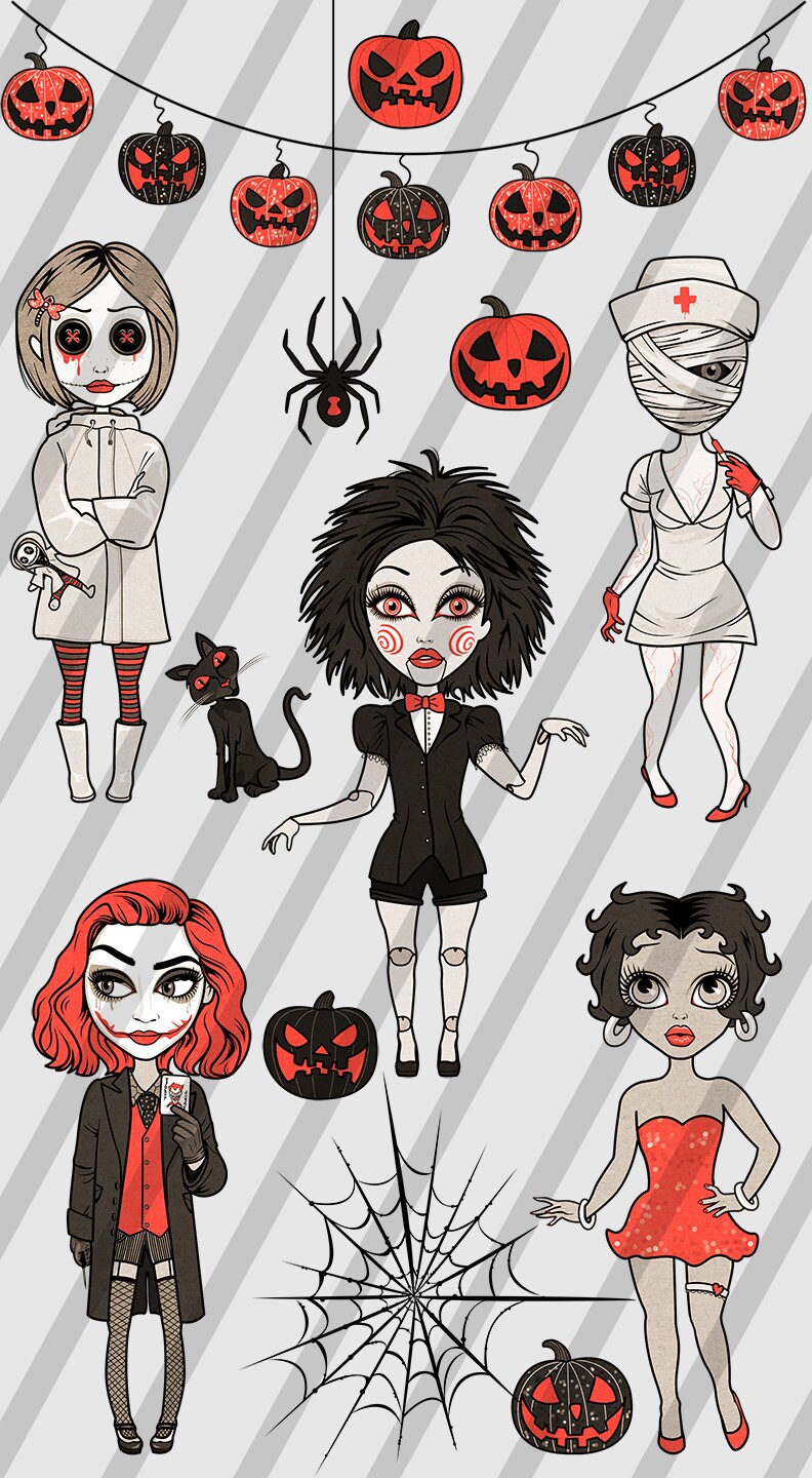 Halloween Party Girl Characters Clip Art Collection Movie | Etsy