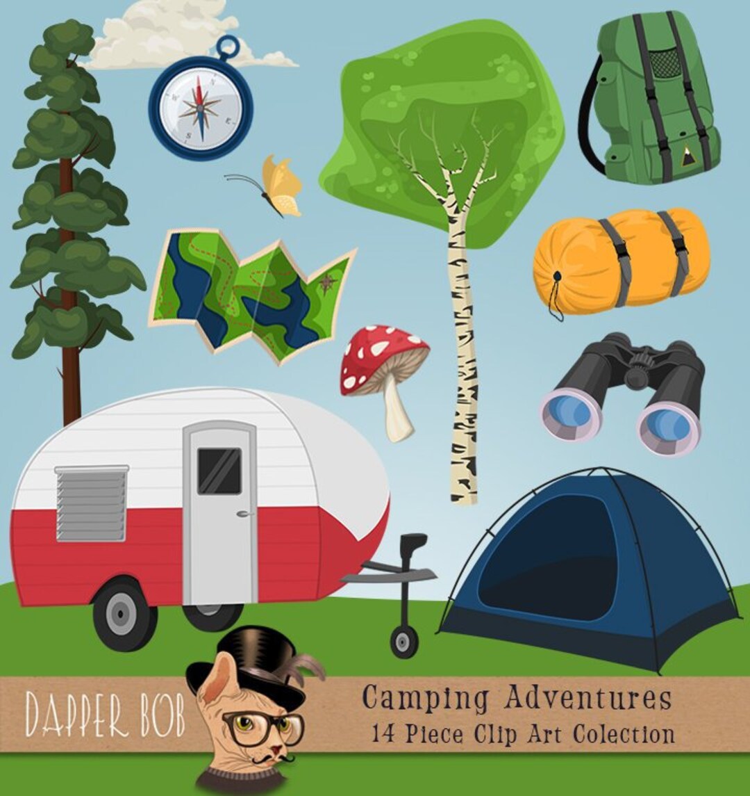 Camping Adventures Clip Art Collection Camp Trailer and Tent Hiking PNG ...