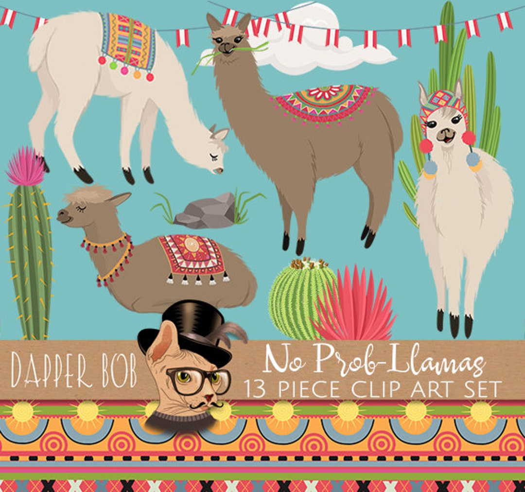 No Prob Llamas and Cactus Clip Art Collection Llama Alpaca PNG Clipart ...