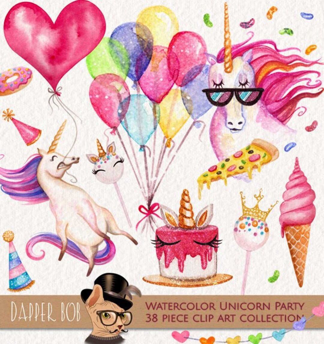 Watercolor Unicorn Birthday Party Illustrated Hand-painted - Etsy