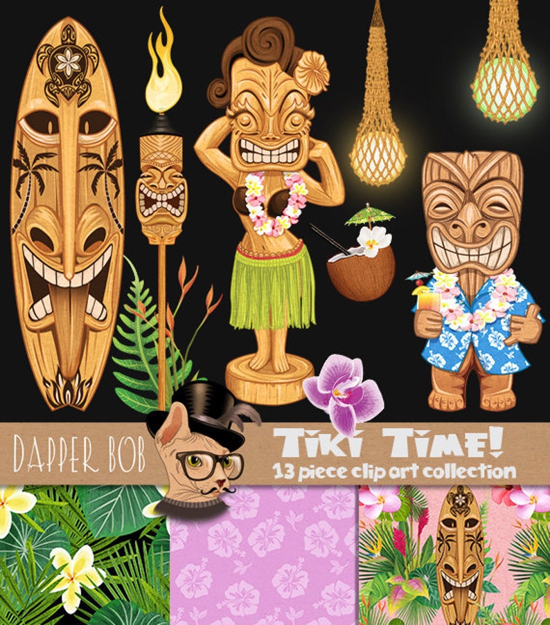 Tiki Hula Girl Aloha Tropical Luau Party Clip Art PNG Tikis - Etsy