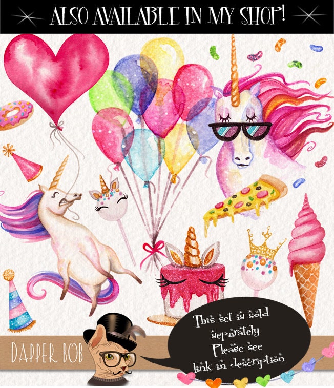 Watercolor Unicorns Hand Painted PNG Clip Art Elements - Etsy