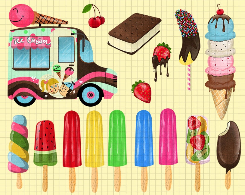 Ice Cream Delights Digital Clip Art Elements for Scrap-booking | Etsy