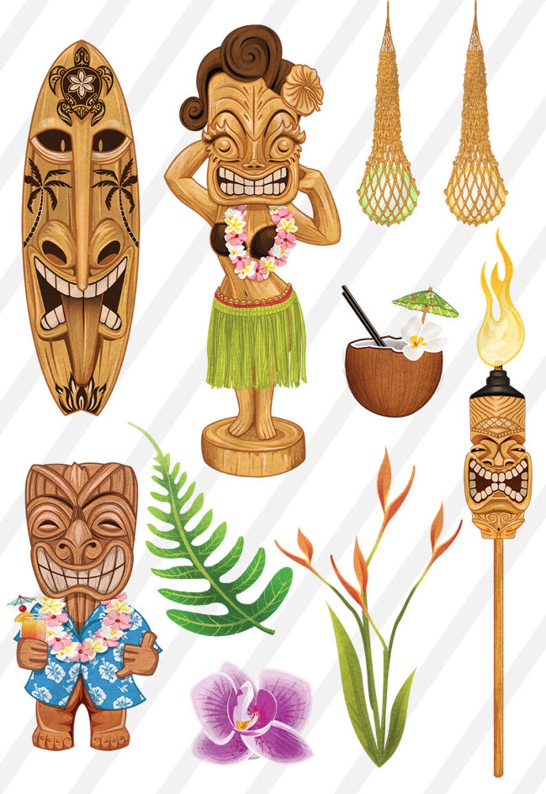 Tiki Hula Girl Aloha Tropical Luau Party Clip Art PNG Tikis - Etsy
