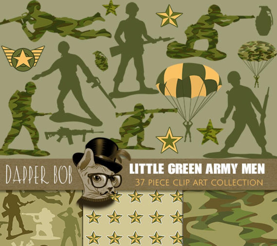 37 Piece Little Green Army Men Toys Clip Art Collection Camouflage ...