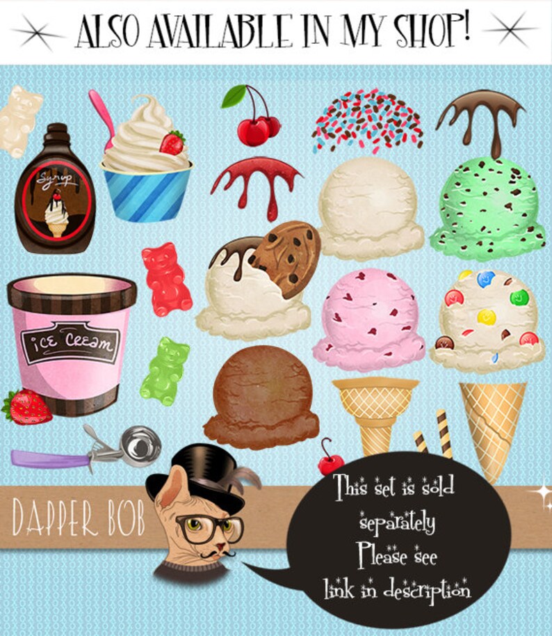 Ice Cream Shoppe Birthday Party Digital Clip Art Elements for - Etsy