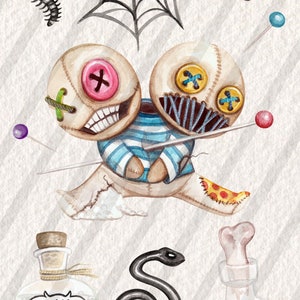 Watercolor Voodoo Twins Halloween Magic Clip Art Collection Hand ...