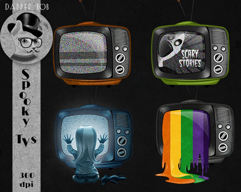 Scary Movie Night Halloween Spooky Tvs Digital Clip Art | Etsy