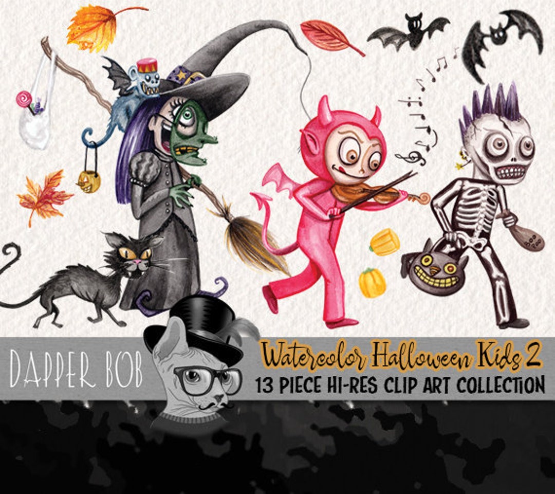 Watercolor Trick or Treating Kids Illustrations Clip Art Collection ...