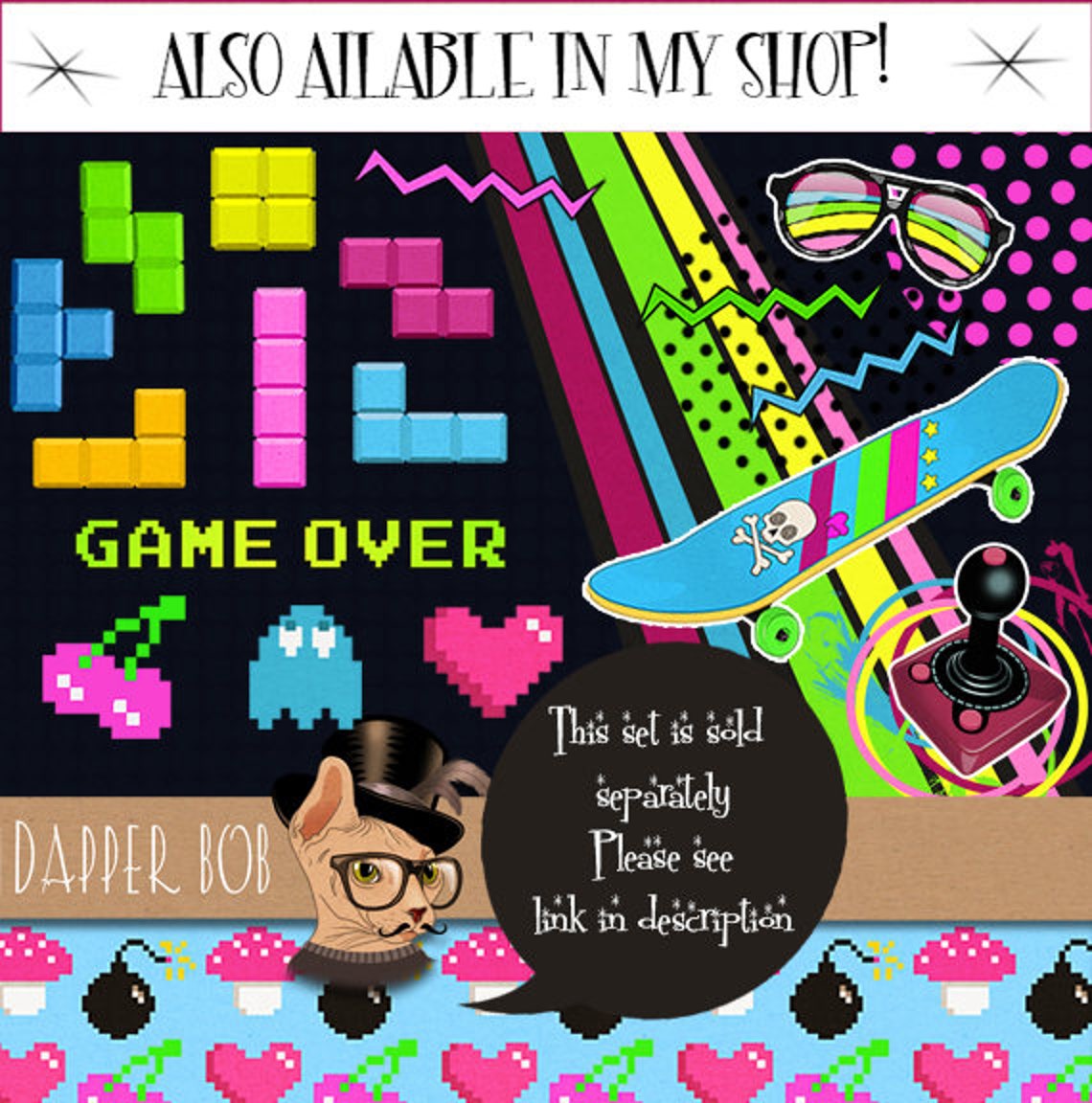 Retro 80's Gamer Pixel Art Clipart Character Collection | Etsy